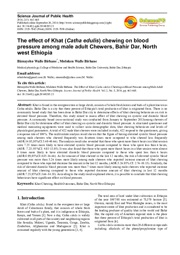 (PDF) The effect of Khat (Catha edulis) chewing on blood pressure among ...
