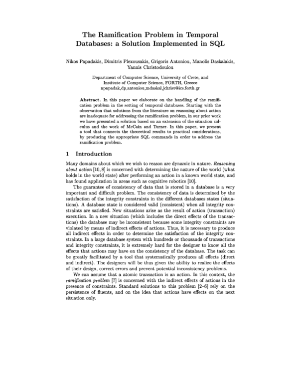 (PDF) The ramification problem in temporal databases: a solution implemented in SQL