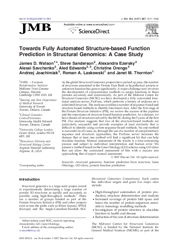 Pdf Towards Fully Automated Structure Based Function Prediction In 1641