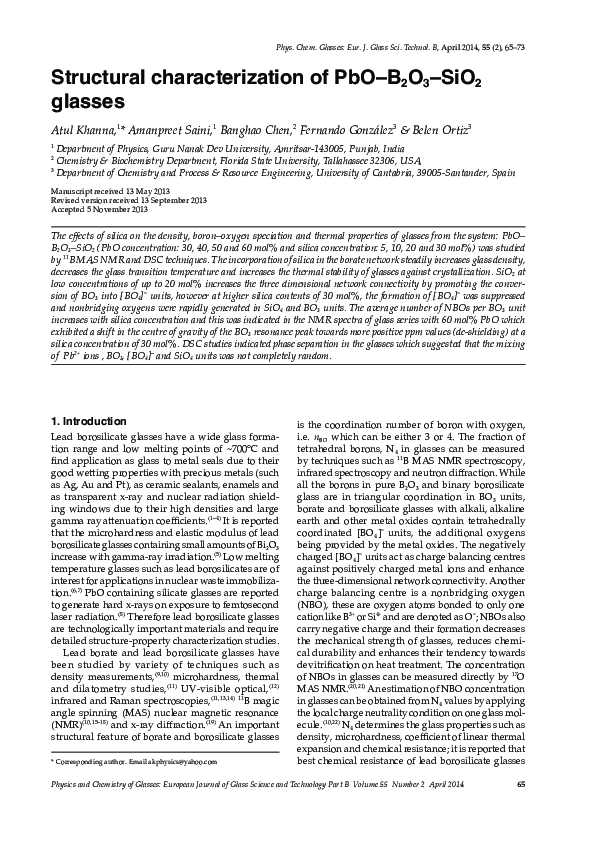(PDF) Structural characterization of PbO–B2O3–SiO2 glasses
