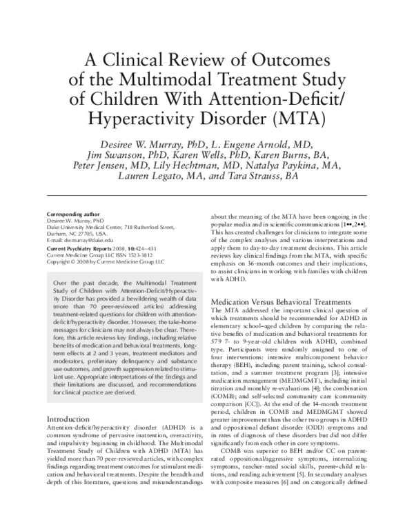(PDF) A clinical review of outcomes of the Multimodal treatment study ...