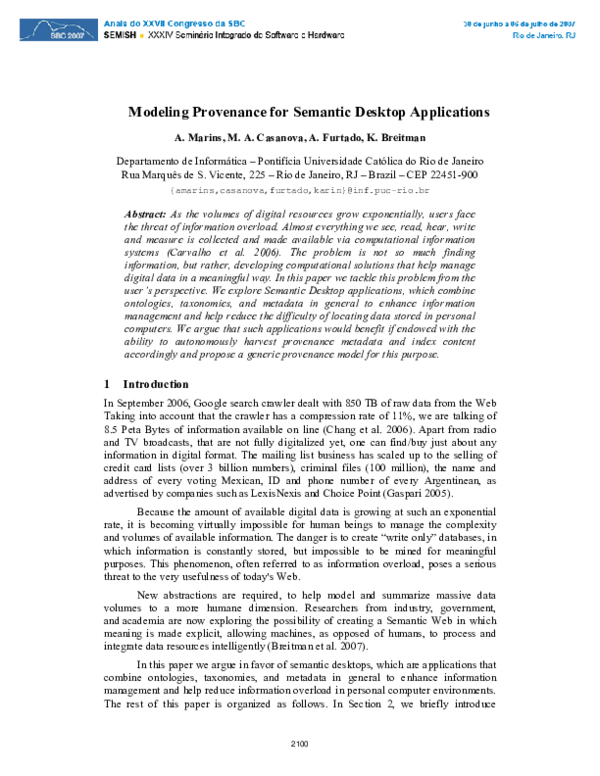 (PDF) Modeling provenance for semantic desktop applications