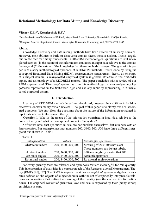 (PDF) Relational methodology for data mining and knowledge discovery