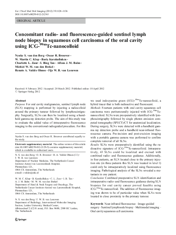 (PDF) Concomitant radio- and fluorescence-guided sentinel lymph node biopsy in squamous cell ...