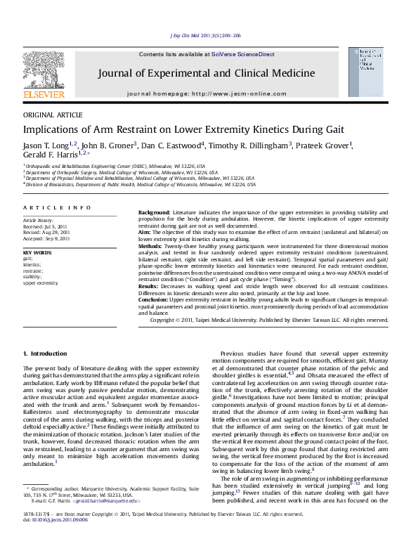 (PDF) Implications of Arm Restraint on Lower Extremity Kinetics During Gait