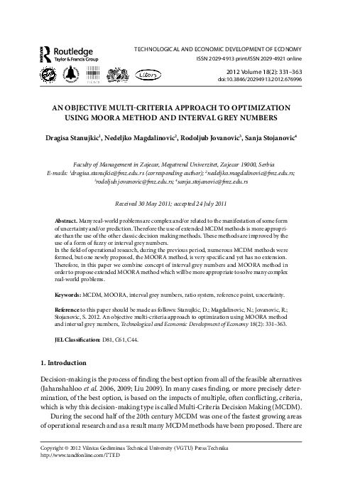 (PDF) An Objective Multi-Criteria Approach to Optimization Using Moora Method and Interval Grey ...