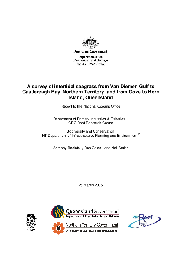 A survey of intertidal seagrass from Van Diemen Gulf to Castlereagh Bay ...