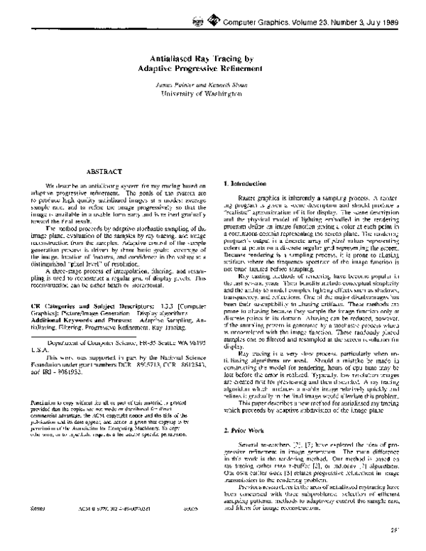 (PDF) Antialiased ray tracing by adaptive progressive refinement