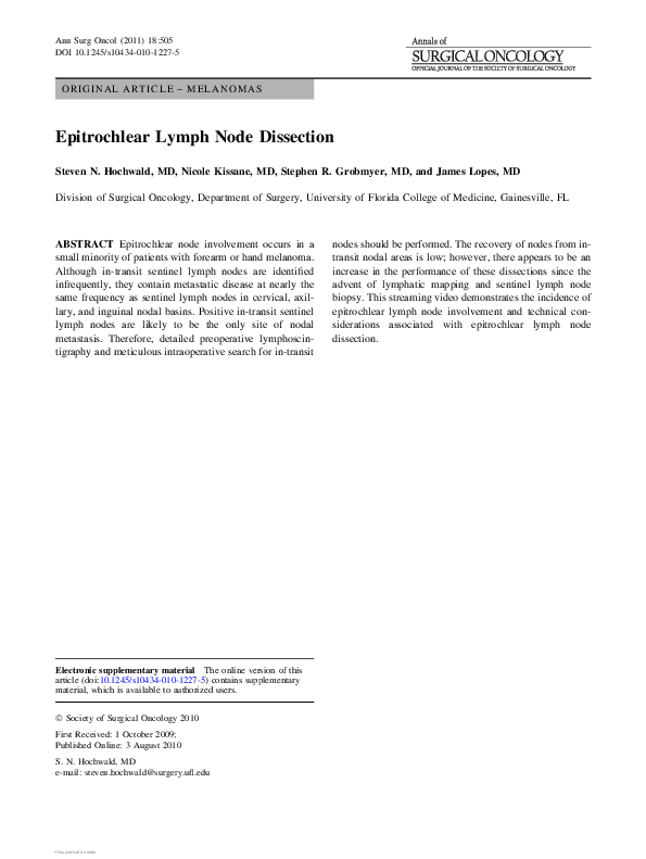 Pdf Epitrochlear Lymph Node Dissection 5657
