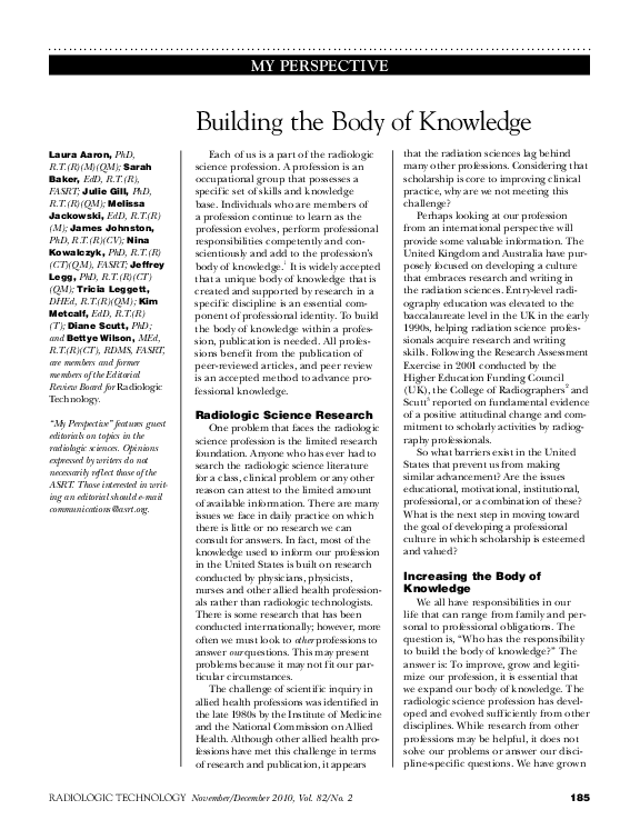(PDF) Building the body of knowledge