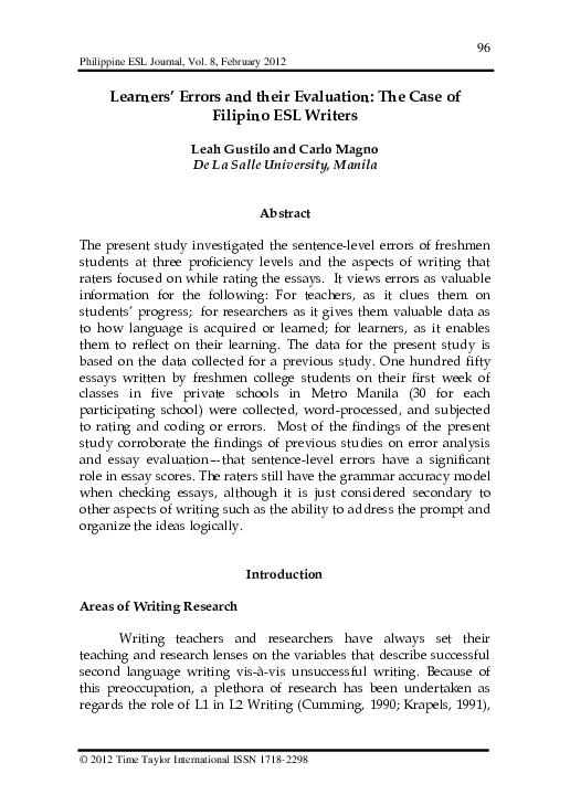 (PDF) Learners' Errors and their Evaluation: The Case of Filipino ESL Writers