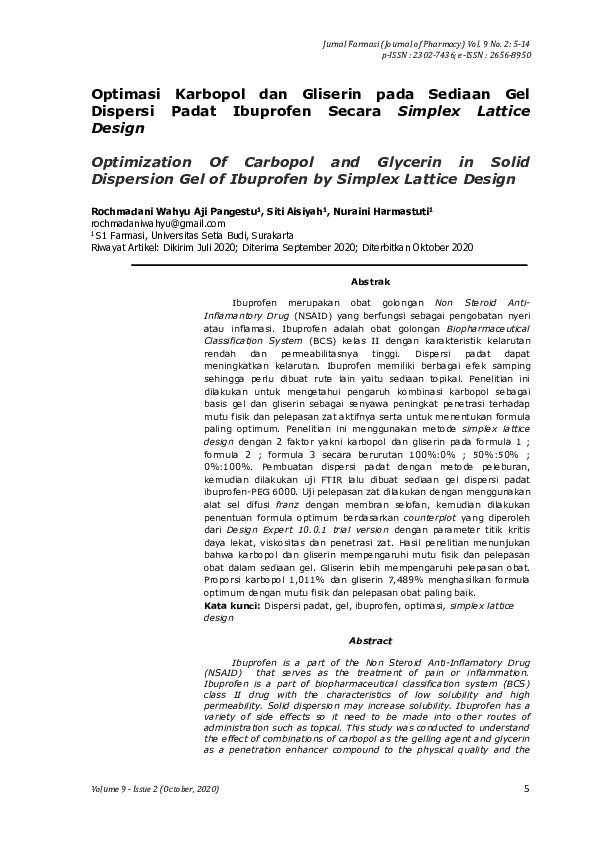 (PDF) Optimasi Karbopol dan Gliserin pada Sediaan Gel Dispersi Padat ...