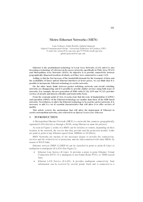 (PDF) Metro Ethernet Networks (MEN)