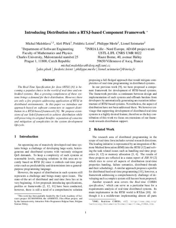 (PDF) Introducing Distribution into a RTSJ-based Component Framework