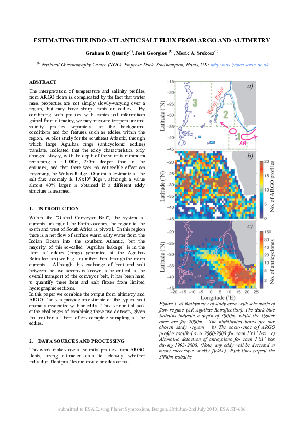 (PDF) Estimating the Indo-Atlantic salt flux from ARGO and altimetry