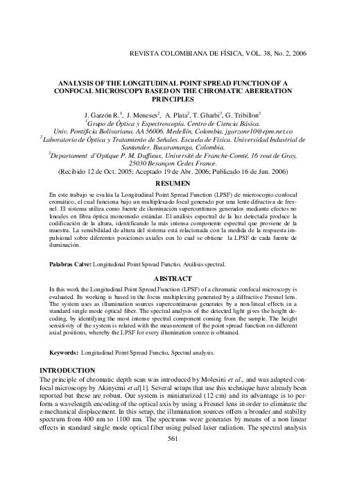 Pdf Analysis Of The Longitudinal Point Spread Function Of A Confocal Microscopy Based On The