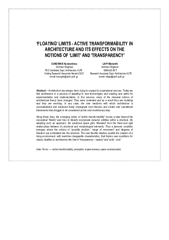 (PDF) Floating' Limits -Active Transformability in Architecture and Its ...