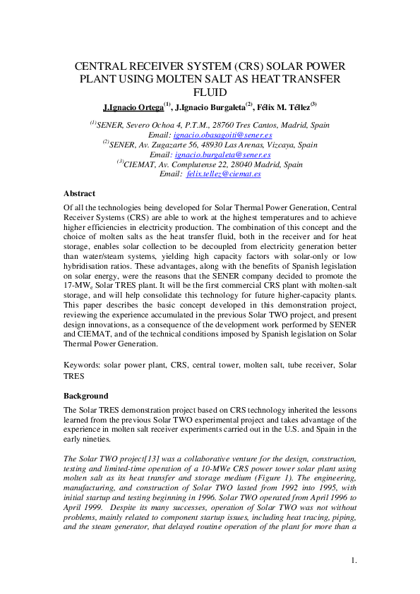 (PDF) Central Receiver System Solar Power Plant Using Molten Salt as ...