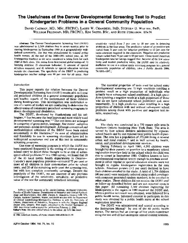 (PDF) The usefulness of the Denver Developmental Screening Test to ...