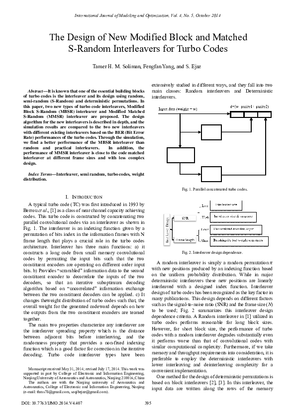 Pdf The Design Of New Modified Block And Matched S Random Interleavers For Turbo Codes