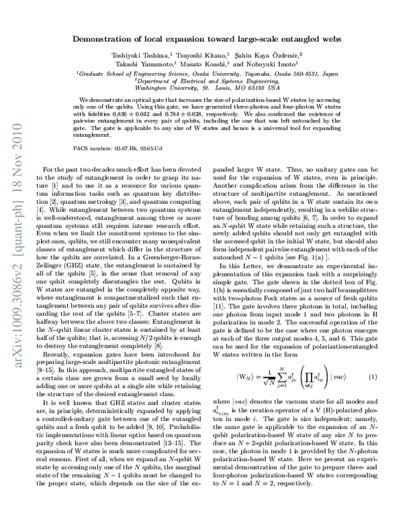 (PDF) Demonstration of Local Expansion Toward Large-Scale Entangled Webs