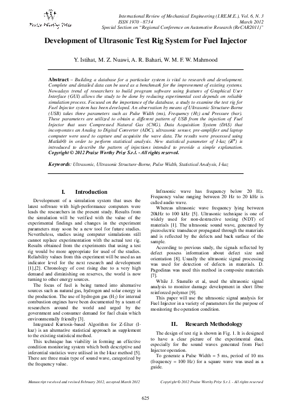 (PDF) Development of Ultrasonic Test Rig System for Fuel Injector