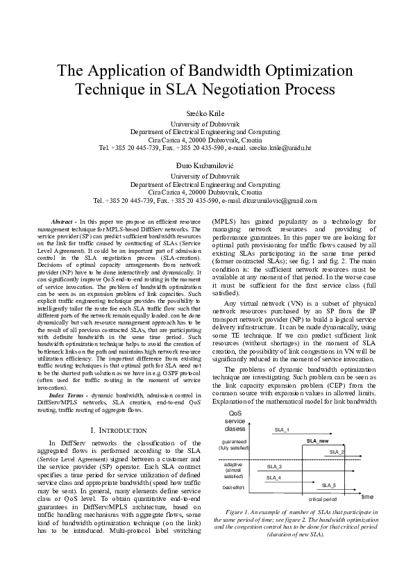 Pdf The Application Of Bandwidth Optimization Technique In Sla Negotiation Process