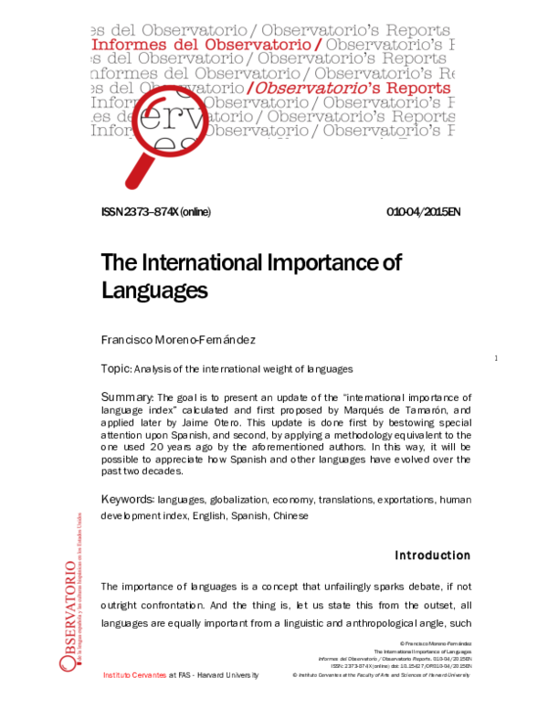 (PDF) The International Importance of Languages
