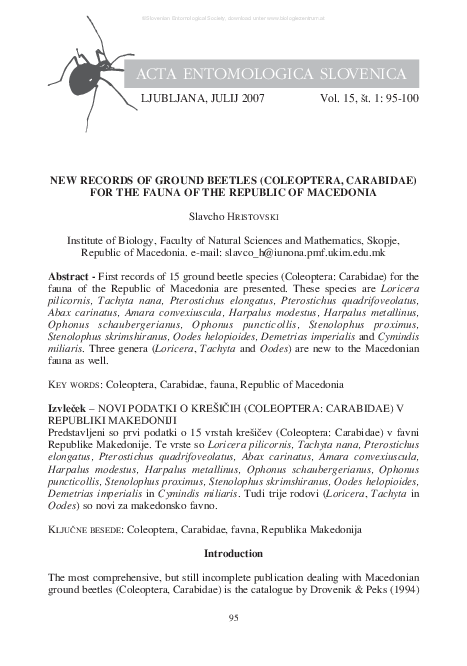 (PDF) New Ground Beetle Species Recorded in Macedonia