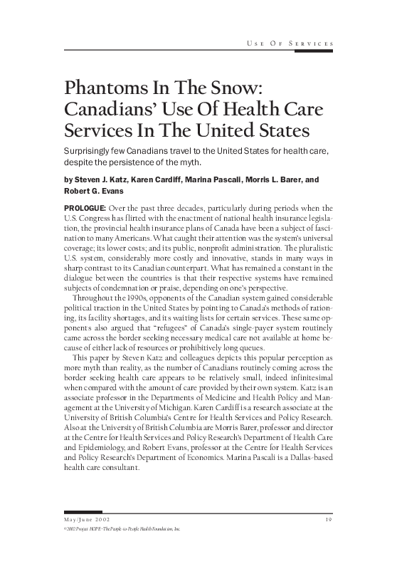 (PDF) Phantoms In The Snow: Canadians' Use Of Health Care Services In ...