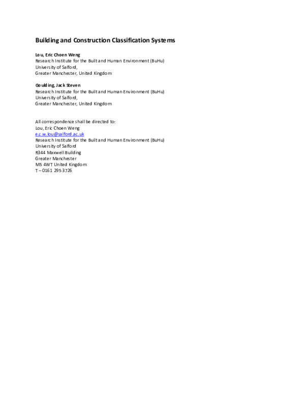 (PDF) Building and Construction Classification Systems