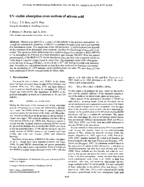 (PDF) UV-visible absorption cross sections of nitrous acid | Paolo Bruno - Academia.edu