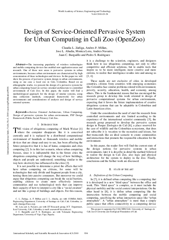 (PDF) Pervasive System Design for Urban Environments