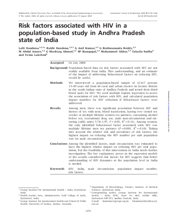 (PDF) Risk factors associated with HIV in a population-based study in ...