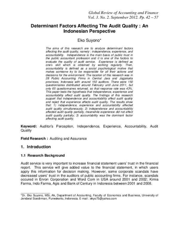 (PDF) Determinant Factors Affecting The Audit Quality : An Indonesian Perspective