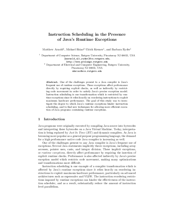 (PDF) Instruction Scheduling in the Presence of Java’s Runtime Exceptions