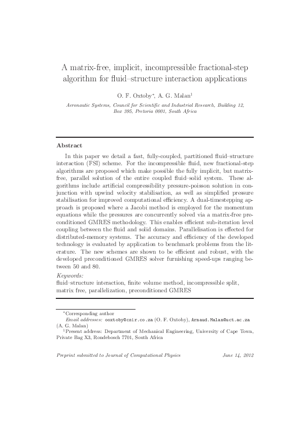 (PDF) A matrix-free, implicit, incompressible fractional-step algorithm for fluid–structure ...