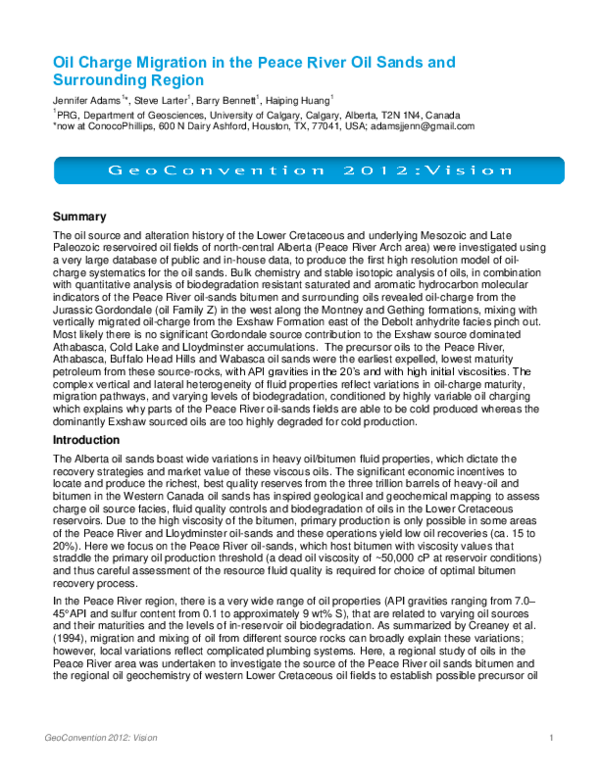 (PDF) Oil Charge Migration in the Peace River Oil Sands and Surrounding ...