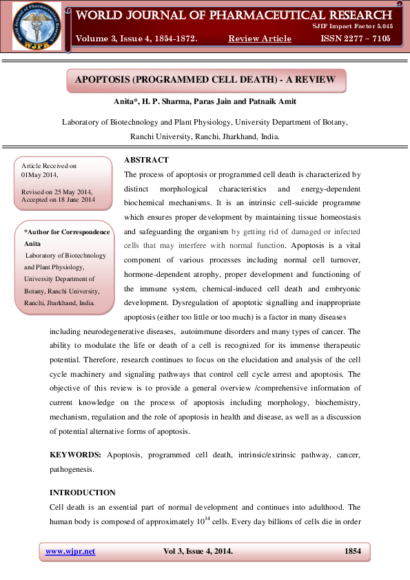 (PDF) Apoptosis (Programmed Cell Death) -A Review