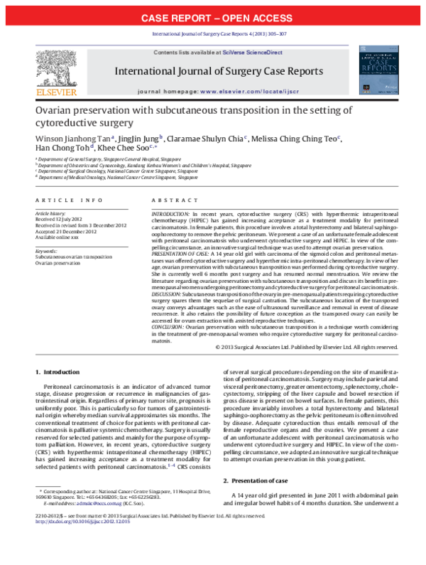 (PDF) Ovarian preservation with subcutaneous transposition in the ...