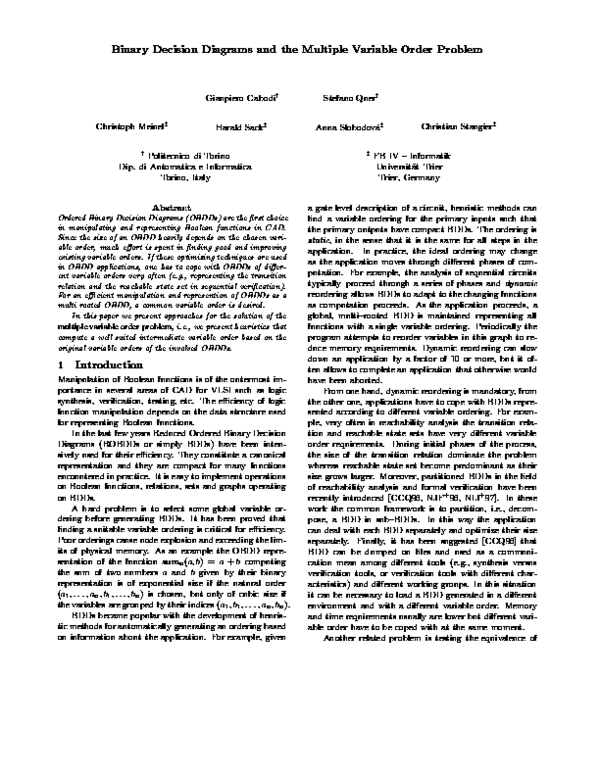 Pdf Binary Decision Diagrams And The Multiple Variable Order Problem