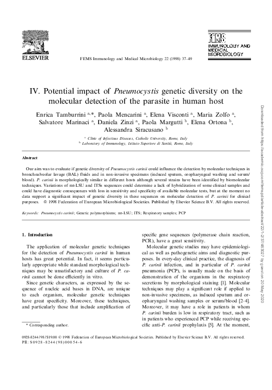(PDF) IV. Potential impact of Pneumocystis genetic diversity on the ...