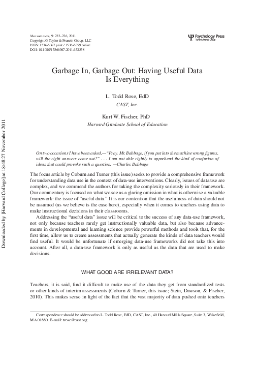 (PDF) Garbage In, Garbage Out: Having Useful Data Is Everything