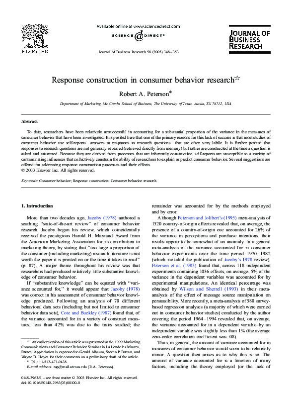 (PDF) Response construction in consumer behavior research