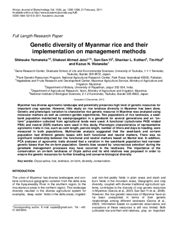 (PDF) Genetic diversity of Myanmar rice and their implementation on ...