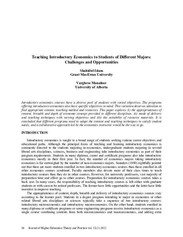 (PDF) Teaching Introductory Economics to Students of Different Majors ...