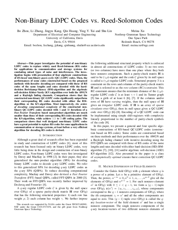 (PDF) Non-binary LDPC codes vs. Reed-Solomon codes