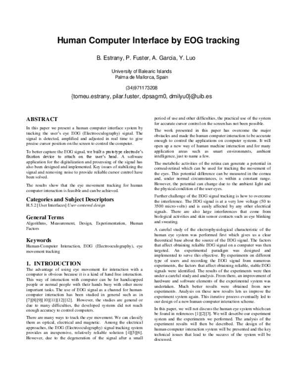 Pdf Human Computer Interface By Eog Tracking