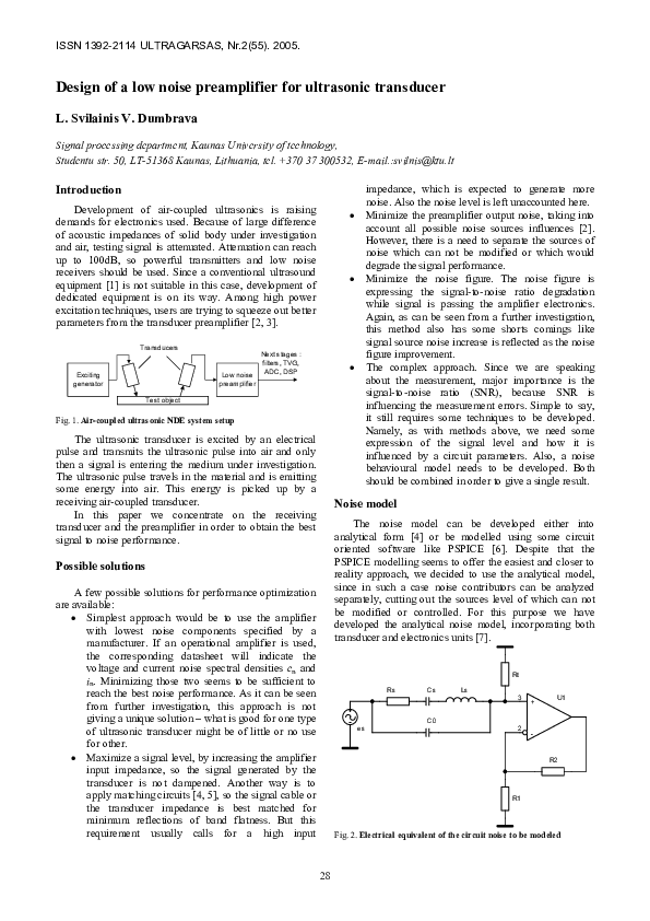 (PDF) Design of low noise preamplifier for ultrasonic transducer