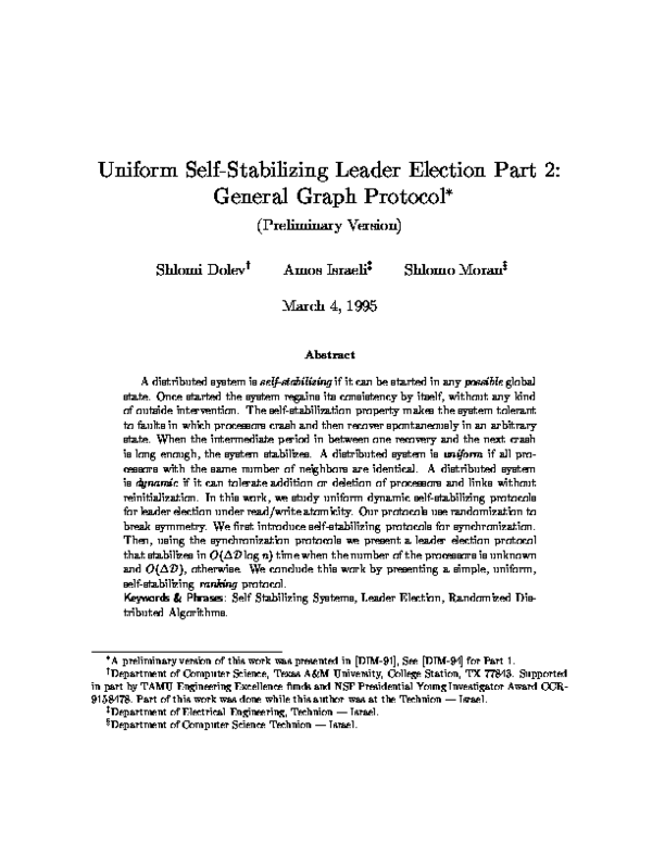 (PDF) Uniform Self-Stabilizing Leader Election Part 1: Complete Graph ...